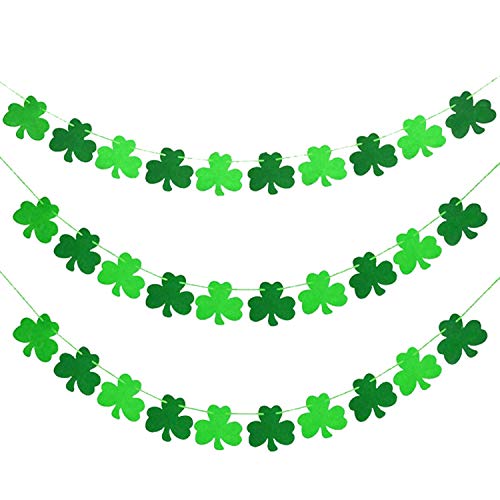 St Patricks Day Decorations, Felt Shamrock Decor Garland Banner Clover Decorations Irish Party Hanging Sign Garland Home Decor for Mantle Table Front Door