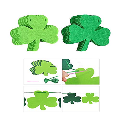 St Patricks Day Decorations, Felt Shamrock Decor Garland Banner Clover Decorations Irish Party Hanging Sign Garland Home Decor for Mantle Table Front Door