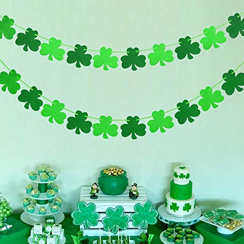 St Patricks Day Decorations, Felt Shamrock Decor Garland Banner Clover Decorations Irish Party Hanging Sign Garland Home Decor for Mantle Table Front Door