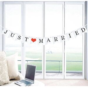 JUST Married Wedding Banner Bunting Photo Booth Props Garland Bridal Shower Decoration with Mr and Mrs Chair Signs