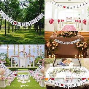 JUST Married Wedding Banner Bunting Photo Booth Props Garland Bridal Shower Decoration with Mr and Mrs Chair Signs