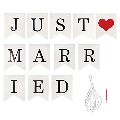 JUST Married Wedding Banner Bunting Photo Booth Props Garland Bridal Shower Decoration with Mr and Mrs Chair Signs