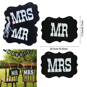 JUST Married Wedding Banner Bunting Photo Booth Props Garland Bridal Shower Decoration with Mr and Mrs Chair Signs