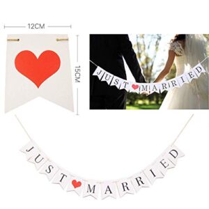 JUST Married Wedding Banner Bunting Photo Booth Props Garland Bridal Shower Decoration with Mr and Mrs Chair Signs