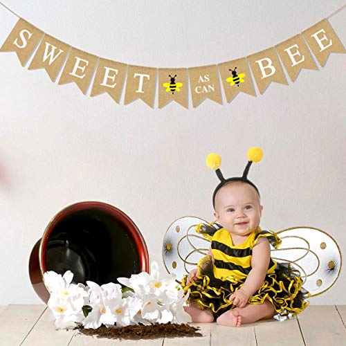 Rainlemon Jute Burlap Sweet As Can Bee Banner Bumble Bee Themed Baby Shower 1st Birthday Party Nursery Decoration