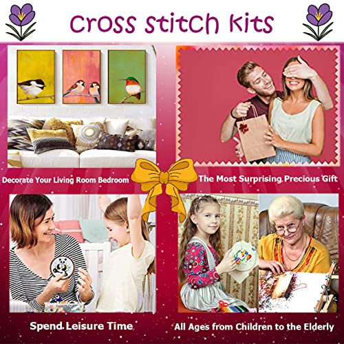 Dimensean Cross Stitch Kits, Stamped Cross Stitch Kits for Adults Beginners,Full Range of Cross-Stitch Stamped Kits Needlecrafts Embroidery Kits 11CT-Four Seasons Garland 17.7x17.7 inch