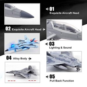 YEIBOBO ! F-22 Raptor Fighter - 1/100 Diecast Airplane Model Pull Back Fighter Toy (Gray)