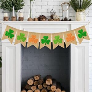 doumeny glitter shamrock burlap banner st. patrick’s day bunting banner green orange lucky clover garland banner irish lucky day party banner spring holiday decorative garland for mantel fireplace