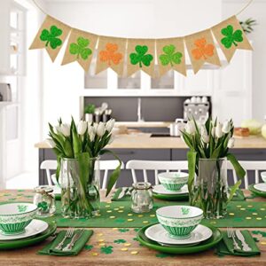 Doumeny Glitter Shamrock Burlap Banner St. Patrick's Day Bunting Banner Green Orange Lucky Clover Garland Banner Irish Lucky Day Party Banner Spring Holiday Decorative Garland for Mantel Fireplace