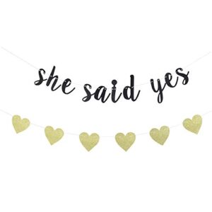 she said yes banner,engagement party decor,bachelorette/wedding/engagement/bridal shower party decorations (black&gold)