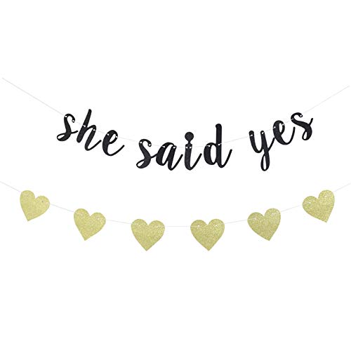 She Said Yes Banner,Engagement Party Decor,Bachelorette/Wedding/Engagement/Bridal Shower Party Decorations (Black&Gold)