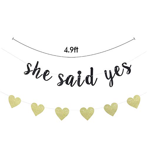 She Said Yes Banner,Engagement Party Decor,Bachelorette/Wedding/Engagement/Bridal Shower Party Decorations (Black&Gold)