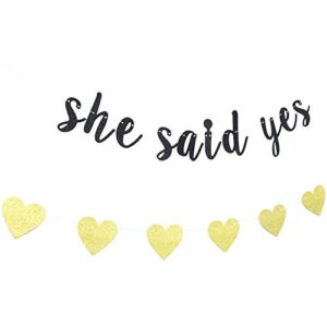 She Said Yes Banner,Engagement Party Decor,Bachelorette/Wedding/Engagement/Bridal Shower Party Decorations (Black&Gold)