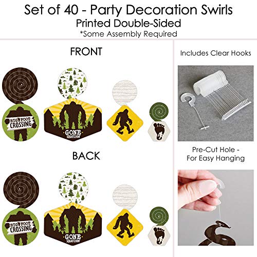 Big Dot of Happiness Sasquatch Crossing - Bigfoot Party or Birthday Party Hanging Decor - Party Decoration Swirls - Set of 40