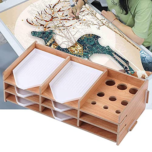 Delaman Diamond Painting Tool Storage Tray, 9 Grids Wood Diamond Painting Tray Organizer-Diamond Tools Storage Trays Multi for Women Ladies Beginner