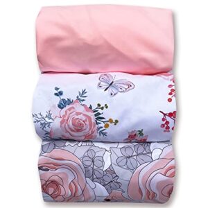 JAROSY Ultra Soft Mini Crib Sheets 3 Pack, Silky Skin-Friendly Playard Pack n Play Sheets for Baby Girls, 5'' Deep Pocket Fit All Pack N Play, Playard, Mini and Portable Crib Mattresses, Florals Theme