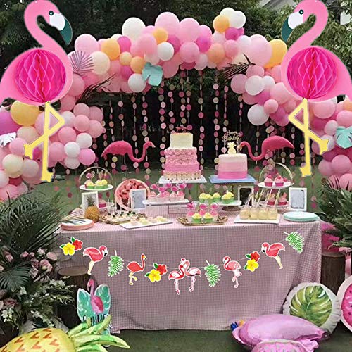 Tropical Flamingo Party Decoration Hawaiian Party Supplies Flamingo Birthday Banners， Hanging Paper Fans, Paper Flowers Paper Lanterns for Hawaiian Summer Beach Party Birthday Party