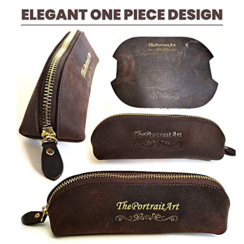 ThePortraitArt Vintage Leather Case/Pouch for Pencils, Art Supplies, Cosmetic Makeup Tools, Misc Items