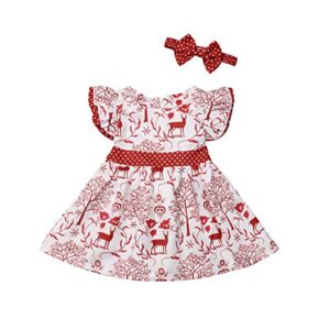 toddler baby girls christmas dress kid ruffle sleeveless animal cartoon pattern baby girl skirt xmas outfit set (red ruffle christmas dress, 6-9 months)