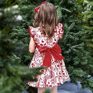 Toddler Baby Girls Christmas Dress Kid Ruffle Sleeveless Animal Cartoon Pattern Baby Girl Skirt Xmas Outfit Set (Red Ruffle Christmas Dress, 6-9 Months)