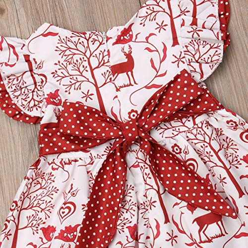 Toddler Baby Girls Christmas Dress Kid Ruffle Sleeveless Animal Cartoon Pattern Baby Girl Skirt Xmas Outfit Set (Red Ruffle Christmas Dress, 6-9 Months)