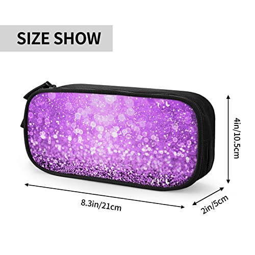 ASEELO Sparkling Purple Glitter Pencil Case Big Capacity Pen Marker Box Makeup Bag Polyester Stationery Organizer With for School Office