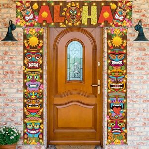 3 pcs lighted hawaiian luau party decorations 120 led lights tiki banners aloha welcome sign hawaii tiki door wall hanging decor tropical tiki totem door banner for birthday porch outdoor supplies