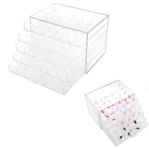 Pilarmuture Acrylic Jewelry Organizer,Earring Storage Box Organizer,5 Layer Drawer 120 Grids Jewelry Storage Box Holder,for Crafts Art Supply Diamond Painting Nail Tip Bead Earring Ring(Transparent)