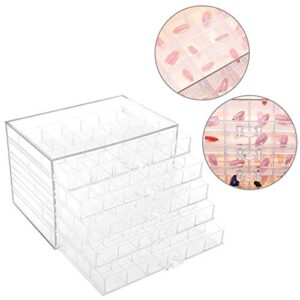 Pilarmuture Acrylic Jewelry Organizer,Earring Storage Box Organizer,5 Layer Drawer 120 Grids Jewelry Storage Box Holder,for Crafts Art Supply Diamond Painting Nail Tip Bead Earring Ring(Transparent)