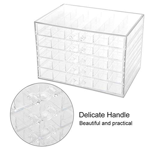 Pilarmuture Acrylic Jewelry Organizer,Earring Storage Box Organizer,5 Layer Drawer 120 Grids Jewelry Storage Box Holder,for Crafts Art Supply Diamond Painting Nail Tip Bead Earring Ring(Transparent)