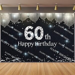 silver and black happy 60th birthday backdrop banner decorations for women men 60 years old bday background photography party decor sign supplies