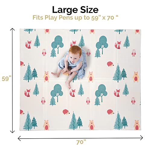 JumpOff Jo - Large Waterproof Foam Padded Play Mat for Infants, Babies, & Toddlers - Play & Tummy Time, Foldable Activity Mat, 70 in. x 59 in. - Woodland, Pack of 1 Rainbow