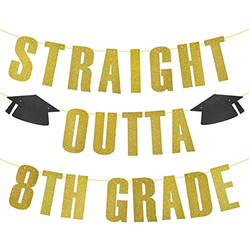 Straight Outta 8th Grade Banner, 8th Grade Graduation Decorations 2022, Boy Girl Kids Eighth Grade Graduation Party Decorations 2022