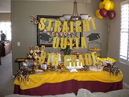 Straight Outta 8th Grade Banner, 8th Grade Graduation Decorations 2022, Boy Girl Kids Eighth Grade Graduation Party Decorations 2022