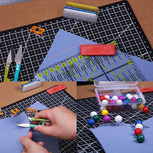 45 mm Rotary Cutter Set with Storage Bag, A4 Self Healing Cutting Mat, Acrylic Ruler, 7 Pcs Replacement Blades, Sewing Pins, Craft Knife Set and Craft Clips, Ideal for Sewing, Crafting, Patchworking