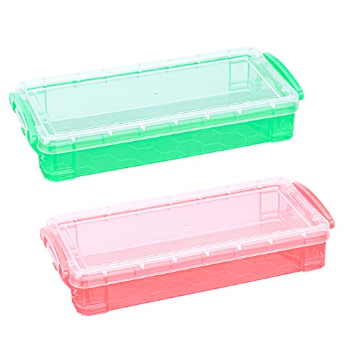 JANKOW 2PC Pencil Box, Large Capacity Plastic Pencil Case Boxes, Hard Pencil Case, Crayon Box with Snap-tight Lids, Plastic Pencil Boxes Stackable Design for Kids, Boys, School, Classroom(Red, Green)