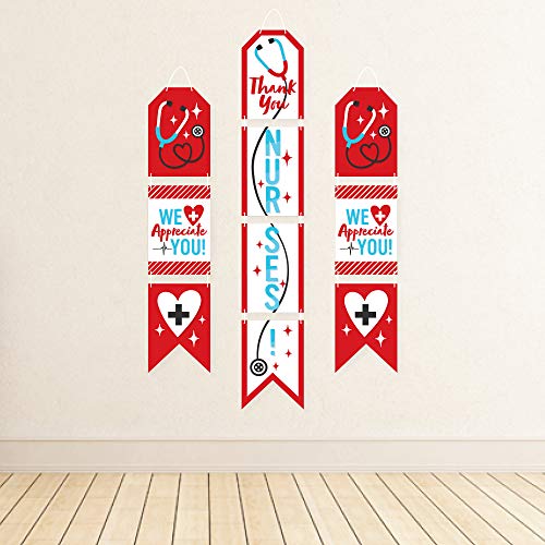 Big Dot of Happiness Thank You Nurses - Hanging Vertical Paper Door Banners - Nurse Appreciation Week Wall Decoration Kit - Indoor Door Decor