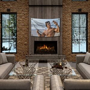 Arnold Schwarzenegger "The best activities for your health are Pumping and Humping" 3x5 Feet Flag Funny Poster Durable Man Cave Wall Flag with Brass Grommets This beautiful entertaining banner flag for College Dorm Room Decor,Outdoor,Parties gifts, travel