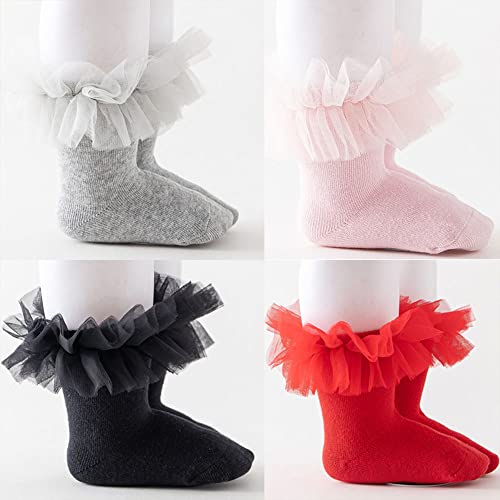 Baby Girl Princess Ruffle Lace Socks Toddler Girls Fluffy Tulle Socks Newborn Baby Dress Socks (6Pairs-A, M(2-3 Years))