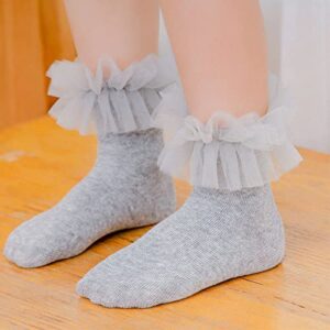 Baby Girl Princess Ruffle Lace Socks Toddler Girls Fluffy Tulle Socks Newborn Baby Dress Socks (6Pairs-A, M(2-3 Years))