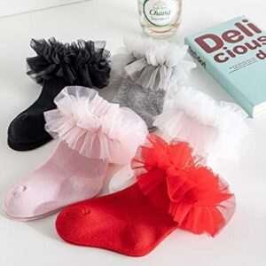 Baby Girl Princess Ruffle Lace Socks Toddler Girls Fluffy Tulle Socks Newborn Baby Dress Socks (6Pairs-A, M(2-3 Years))