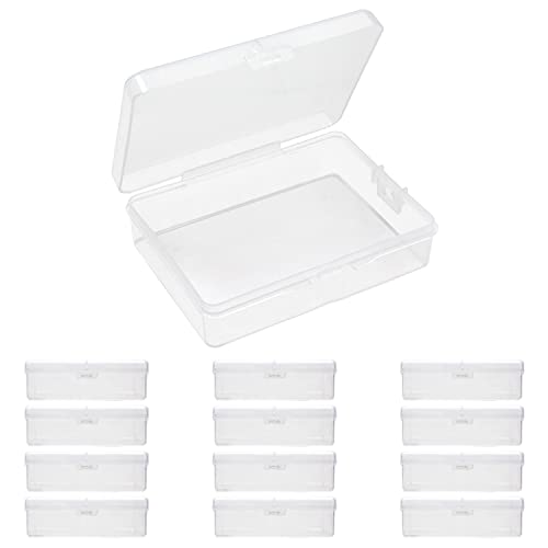 12 Pack 3.5x2.6x1.1 Inches Small Clear Plastic Box Storage Containers with Hinged Lid Rectangular for Organizing Small Parts, Office Supplies, Clips (12)