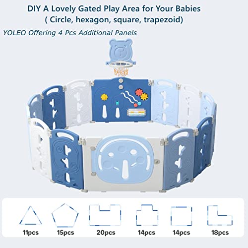 YOLEO Baby Playpen for Babies and Toddlers Portable Kids Play Yards Foldable Gated Fences for Crawling Kids Large Activity Area Blue Themed 14 Panels