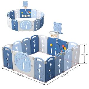 YOLEO Baby Playpen for Babies and Toddlers Portable Kids Play Yards Foldable Gated Fences for Crawling Kids Large Activity Area Blue Themed 14 Panels