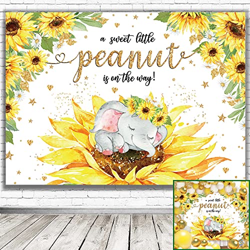 A Sweet Little Peanut Baby Shower Photo Background, Sunflower Elephant Baby Shower Party Decorations Backdrop, Newborn Girls Baby Shower Party Decorations Banner Backdrops (7x5ft)