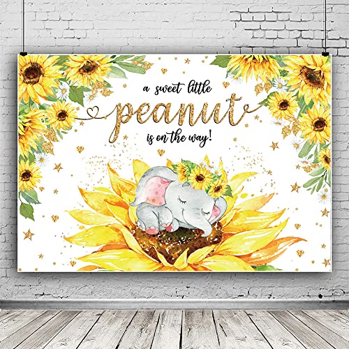 A Sweet Little Peanut Baby Shower Photo Background, Sunflower Elephant Baby Shower Party Decorations Backdrop, Newborn Girls Baby Shower Party Decorations Banner Backdrops (7x5ft)