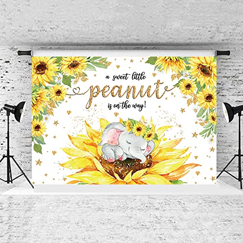 A Sweet Little Peanut Baby Shower Photo Background, Sunflower Elephant Baby Shower Party Decorations Backdrop, Newborn Girls Baby Shower Party Decorations Banner Backdrops (7x5ft)