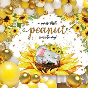 A Sweet Little Peanut Baby Shower Photo Background, Sunflower Elephant Baby Shower Party Decorations Backdrop, Newborn Girls Baby Shower Party Decorations Banner Backdrops (7x5ft)