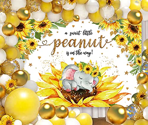 A Sweet Little Peanut Baby Shower Photo Background, Sunflower Elephant Baby Shower Party Decorations Backdrop, Newborn Girls Baby Shower Party Decorations Banner Backdrops (7x5ft)