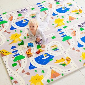 71″ x 79″ extra large foldable baby play mat，romrol upgraded tear foam proof crawling mat with travel bag suitable for indoor and outdoor use，waterproof playmat suitable for babies,toddlers, infants